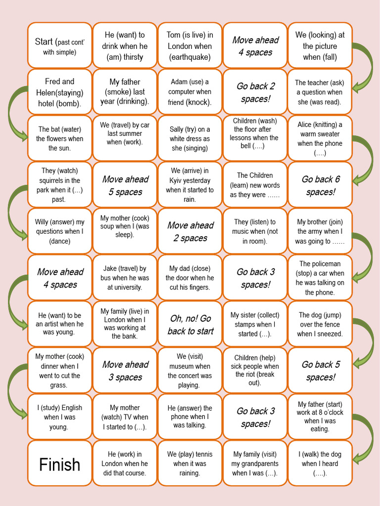 Board Game Past Continuous With Past Simple | PDF