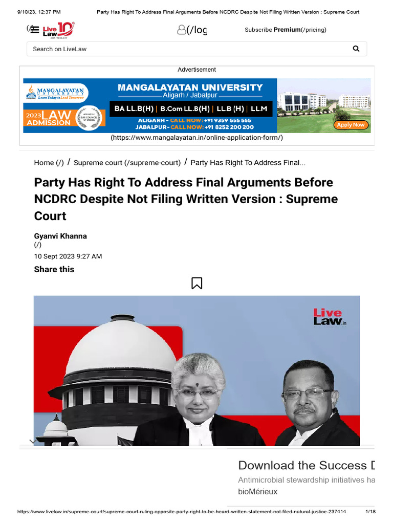 Party Has Right To Address Final Arguments Before NCDRC Despite Not ...