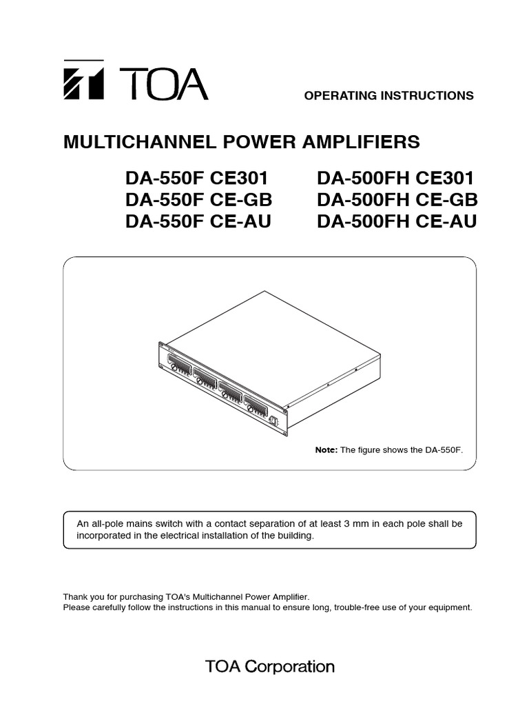 TOA DA-550F Manual | PDF | Ac Power Plugs And Sockets | Power Supply