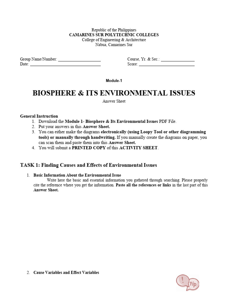 Module-1 - Activity Sheet Biosphere & It's Environmental Issues | PDF ...