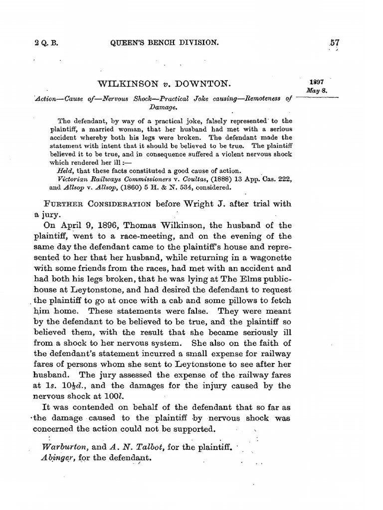 Wilkinson V Downton 1897 (Ewhc) | PDF