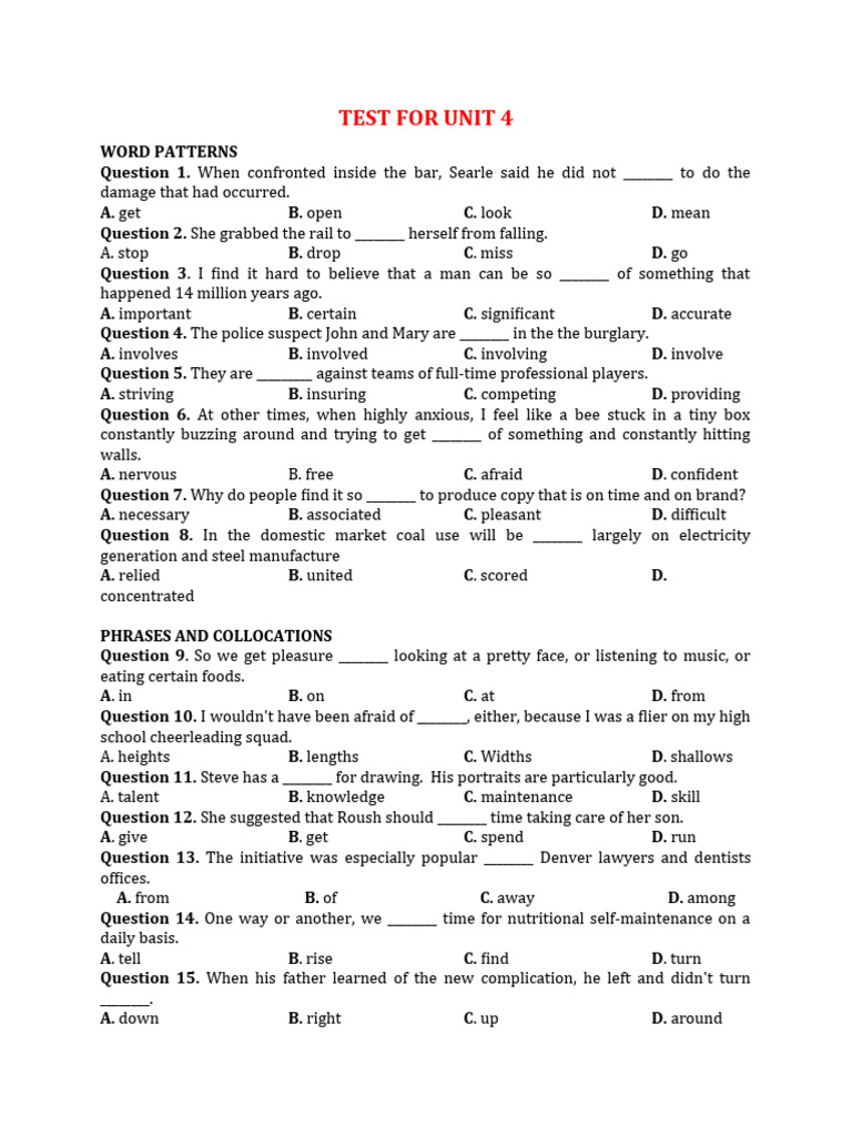 Test For Unit 4 | PDF