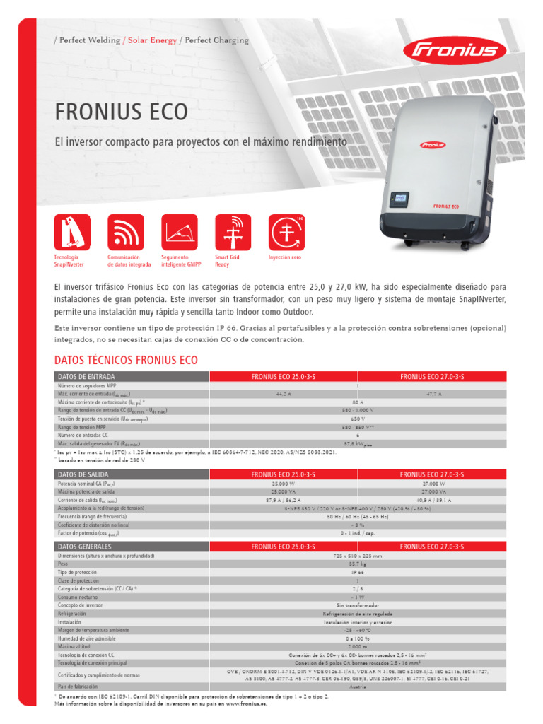 SE DS Fronius Eco ES | PDF | Electricidad | Bienes manufacturados