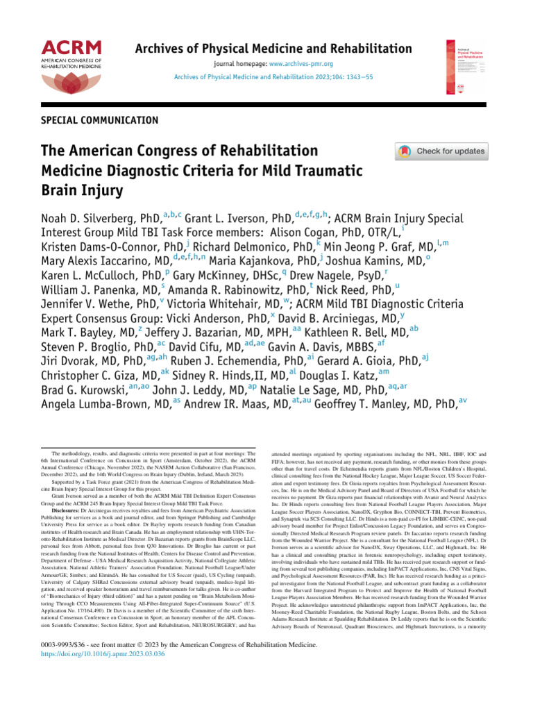 2023 - ACRM - Diagnositc - Criteria | PDF | Traumatic Brain Injury ...