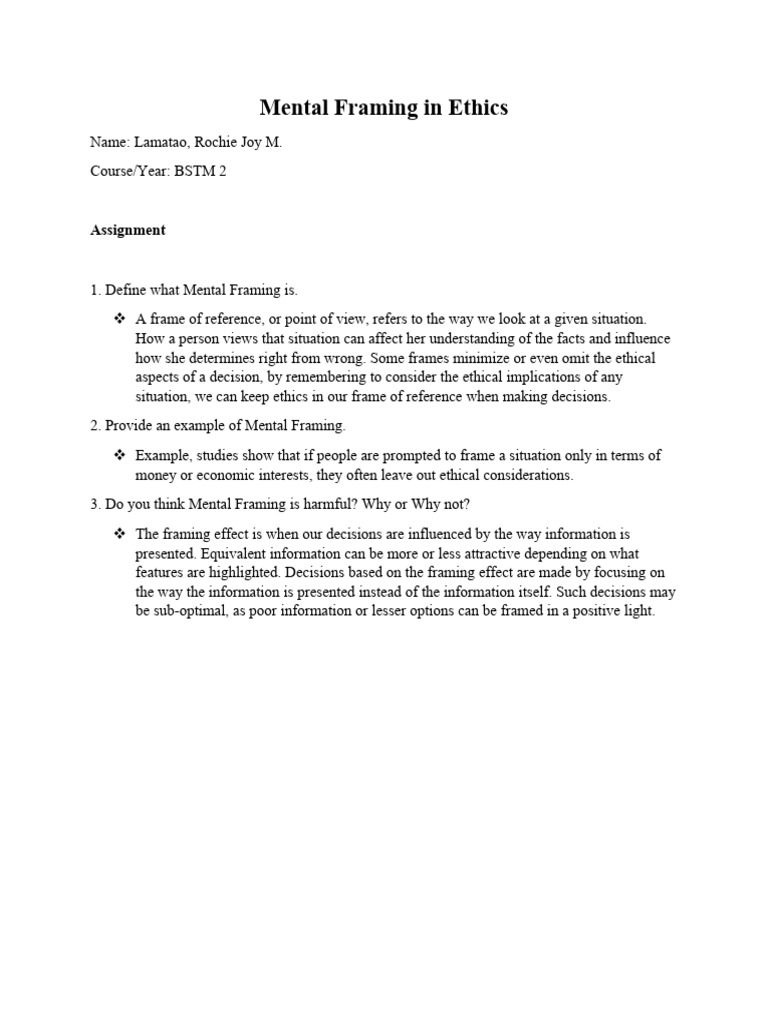 Understanding Mental Framing in Ethics | PDF