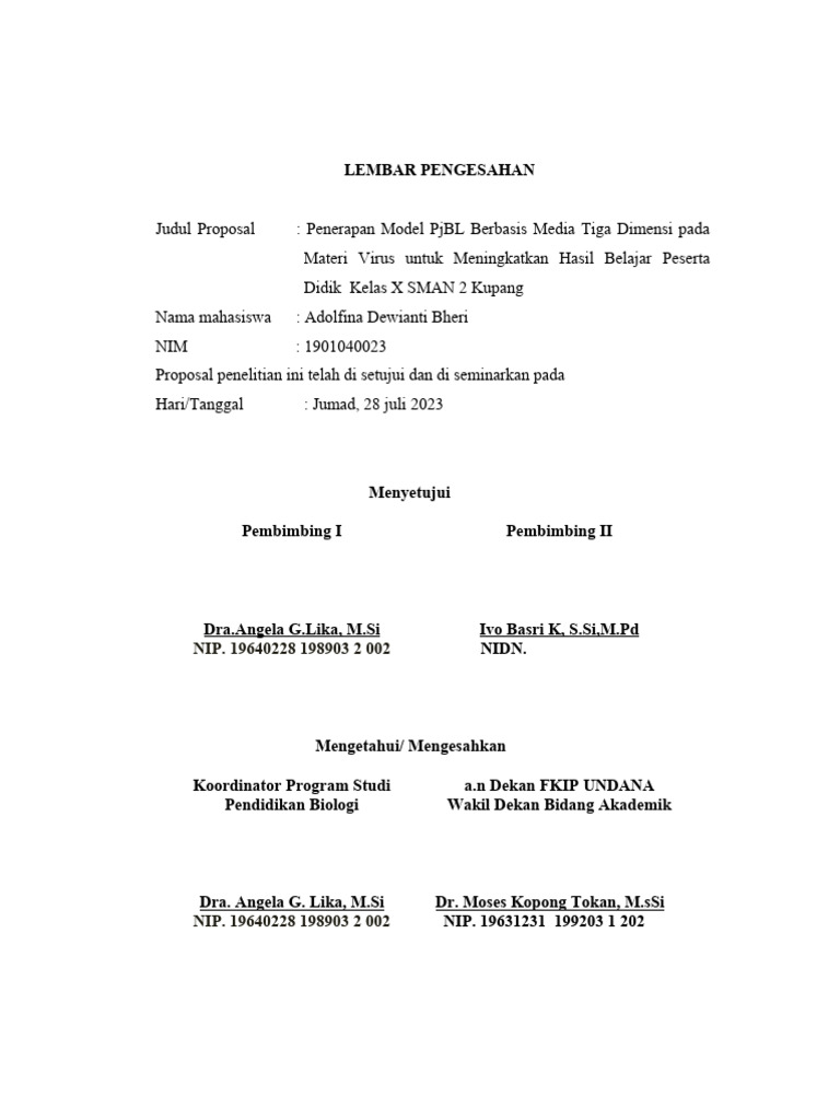 lembar pengesahan proposal ADOLFINA DEWIANTI BHERI | PDF