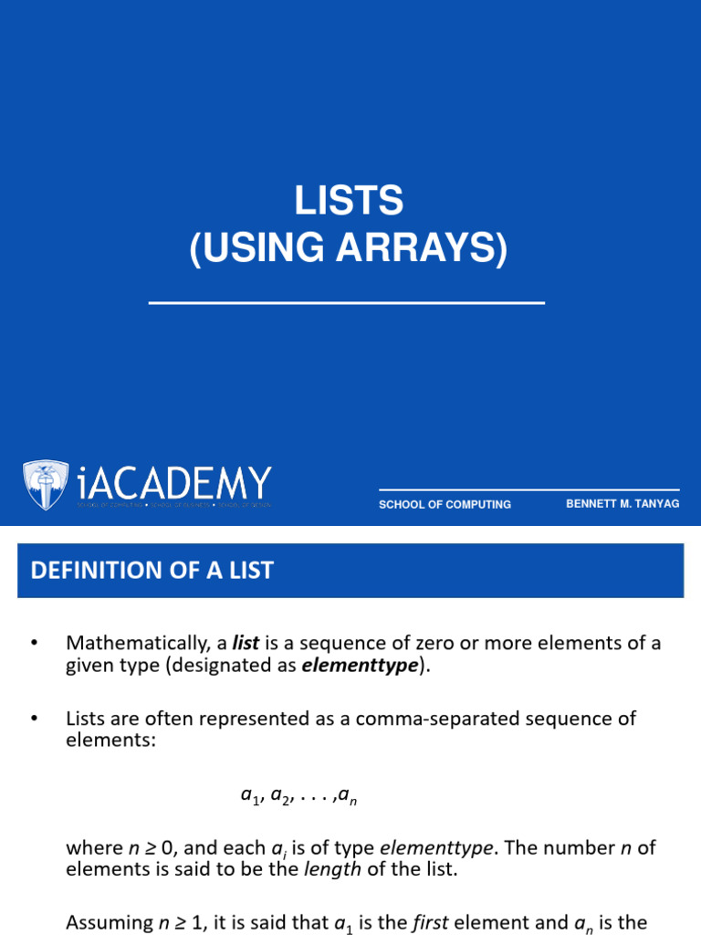 02 Lists Using Arrays Pdf Parameter Computer Programming Pointer Computer Programming