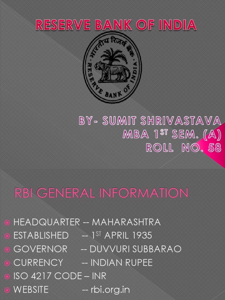 RBI PPT | Reserve Bank Of India | Central Banks