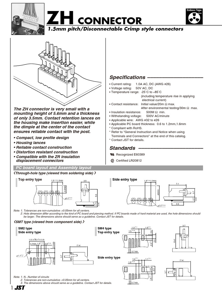JST Stecker 15mm Serie ZH | PDF | Electrical Connector | Printed Circuit Board