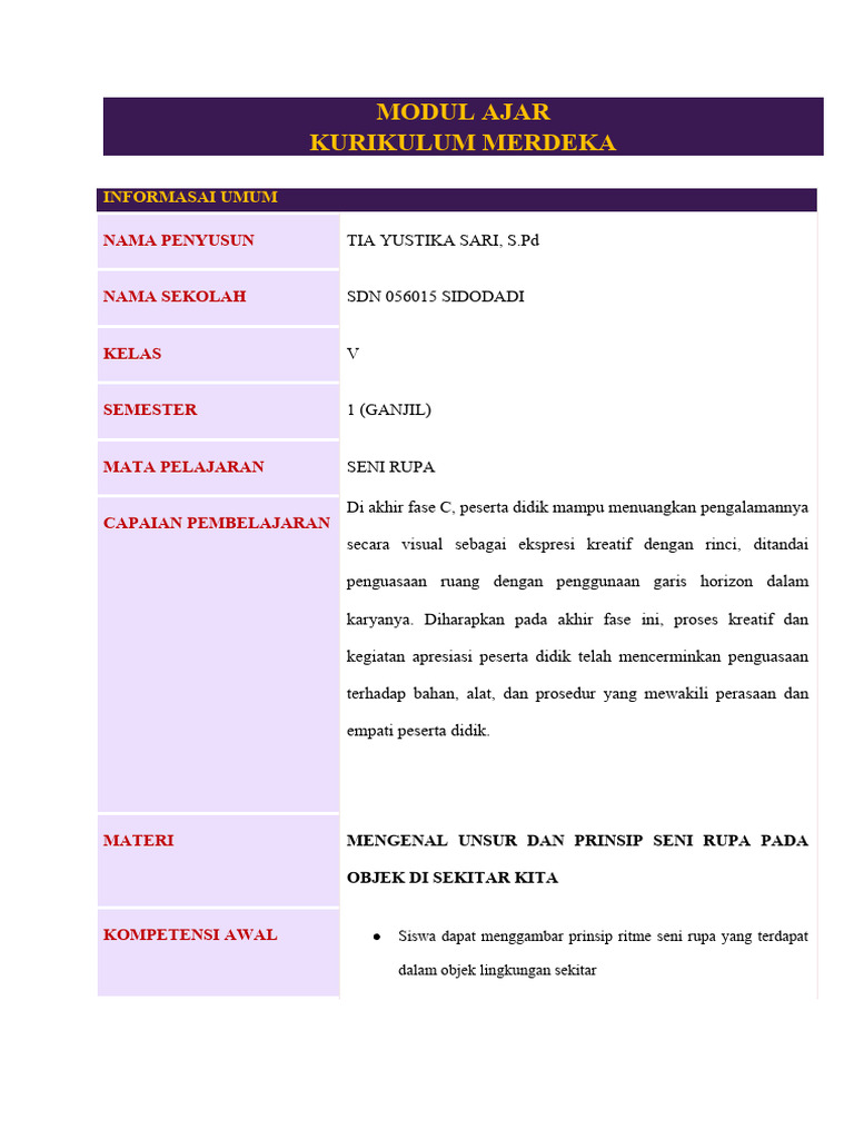 MODUL AJAR SBDP 1 | PDF