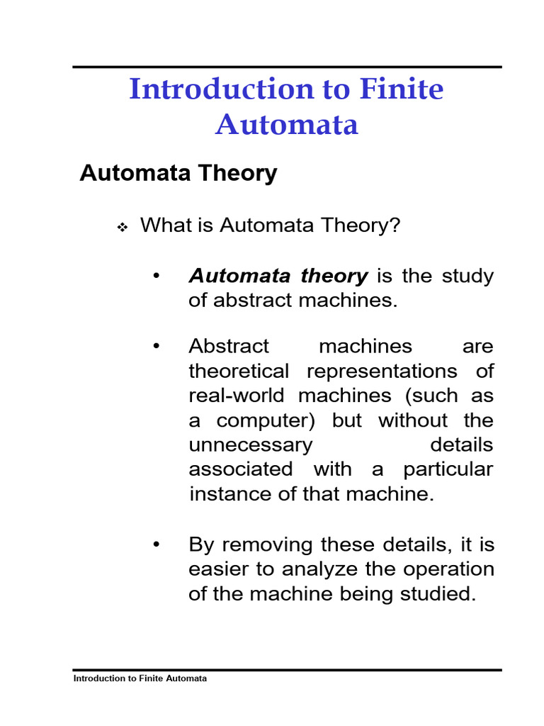 Introduction to Finite Automata Theory | PDF