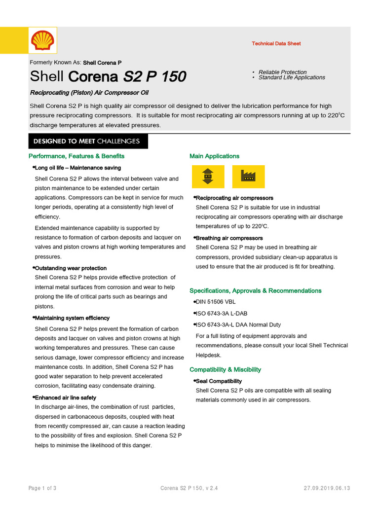 TDS Shell Corena S2 P 150 | PDF | Piston | Water