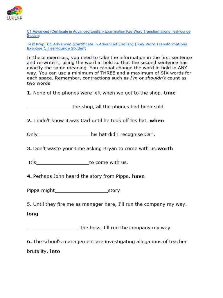 Key Word Transformation c1 | PDF