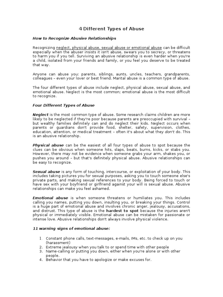 4 Different Types of Abuse | PDF | Child Abuse | Psychological Abuse