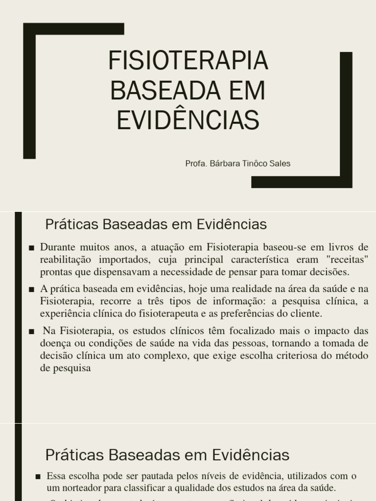 Fisioterapia Baseada em EvidÃ Ncias | PDF