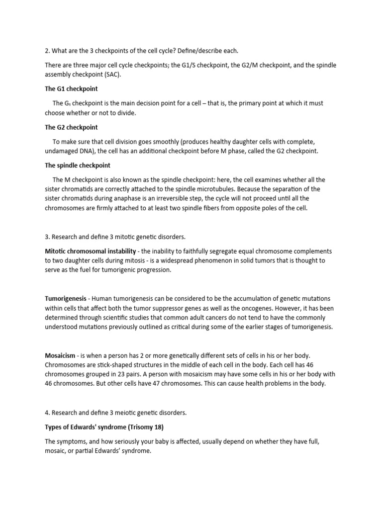 Cell Cycle Assignment | PDF | Mitosis | Cellular Processes