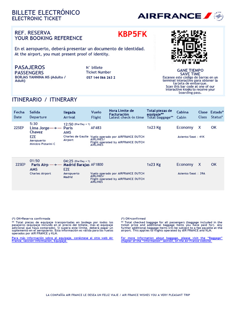 Billete Electronico Airfrance | PDF | Aviación | Transporte