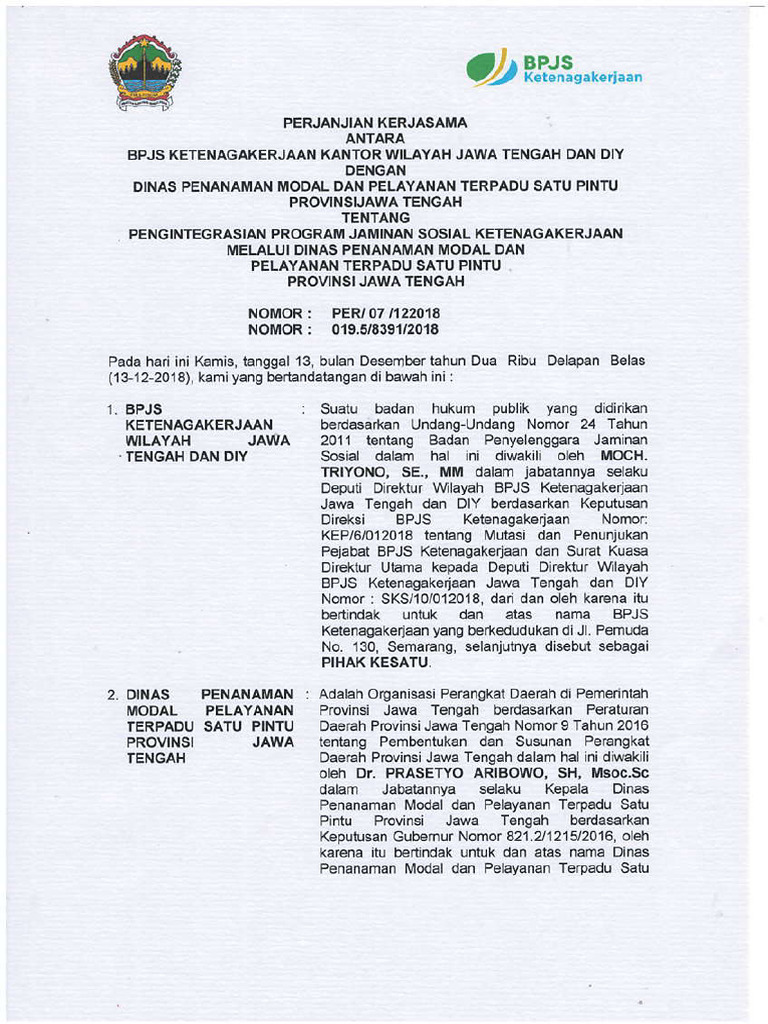 MoU BPJS Ketenagakerjaan | PDF