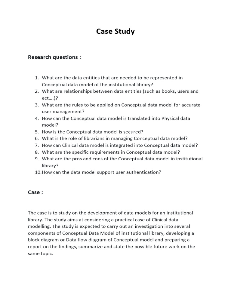 Case Study: Research Questions | PDF | Conceptual Model | Data Model