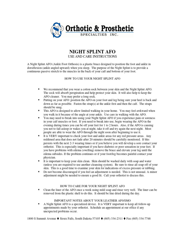 Night Splint AFO | PDF | Foot | Musculoskeletal System