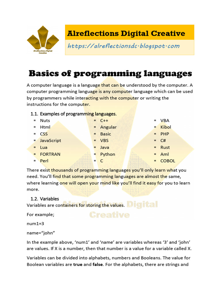 ADC - Basics of Programming Languages | PDF | Data Type | Variable (Computer Science)