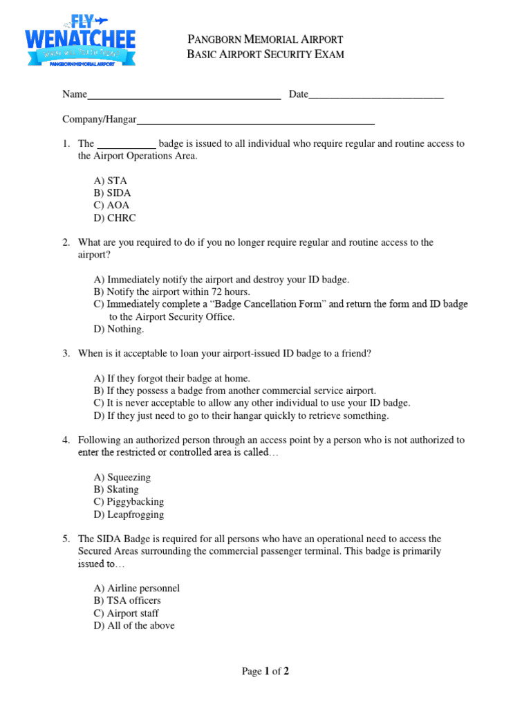 Basic Airport Security Exam Guide | PDF | Airport | Airport Security