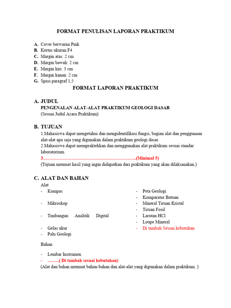 FORMAT PENULISAN LAPORAN PRAKTIKUM Geologi | PDF