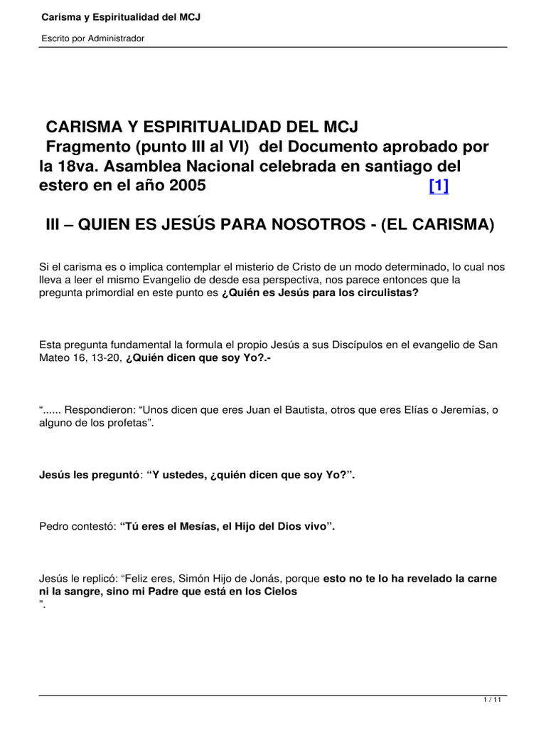 Carisma y Espiritualidad Del MCJ | PDF | Jesús | Amor