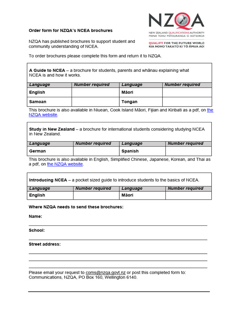 Order Form For NCEA Brochures Editable Dec 2020 | PDF