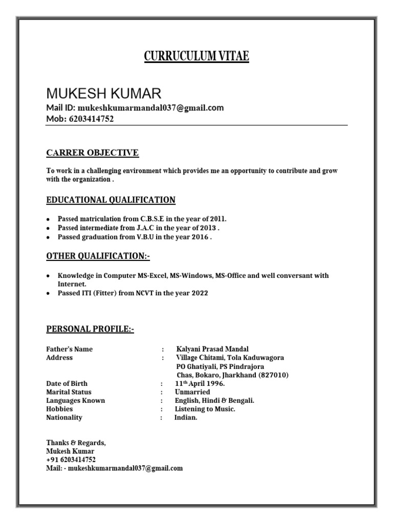Resume Mukesh Kumar | PDF | Wellness