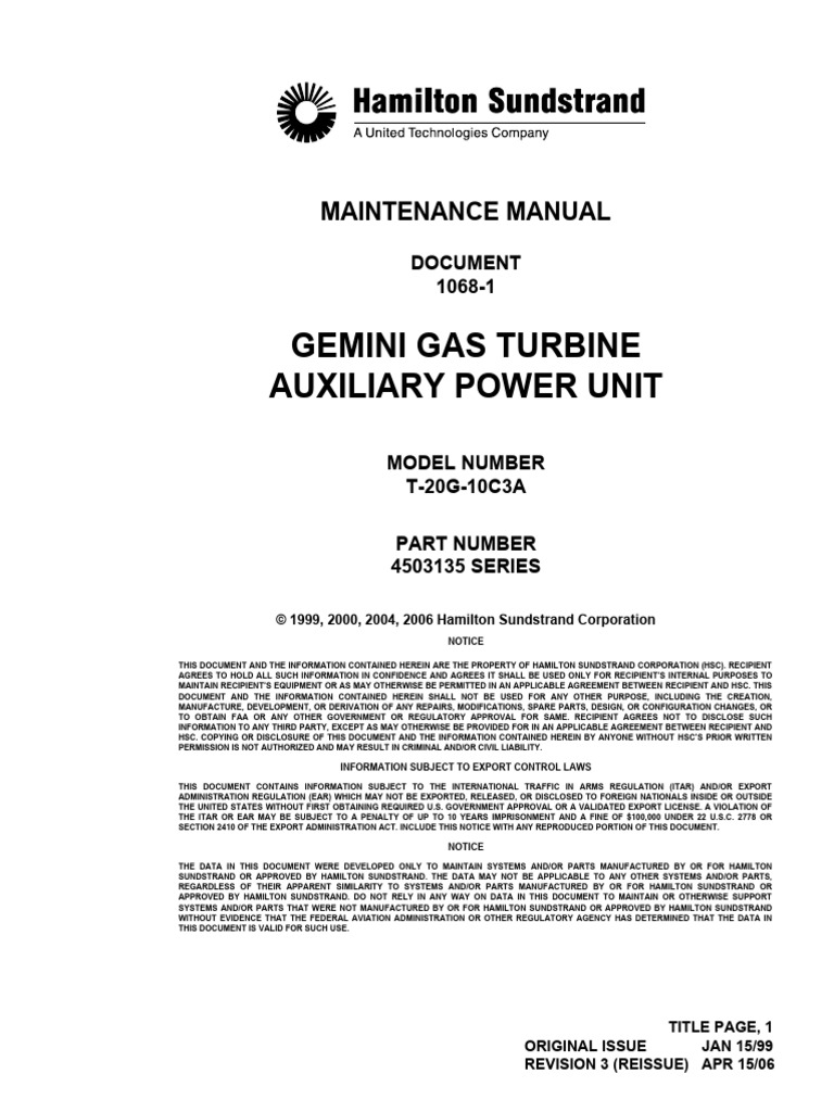 Hamilton Sundstrand APU T-20G-10C3A MM | PDF | Kilogram | Chemistry