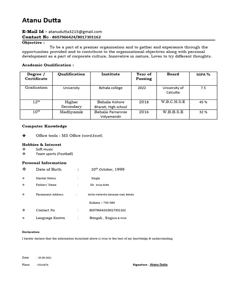 Resume Atanu Dutta | PDF