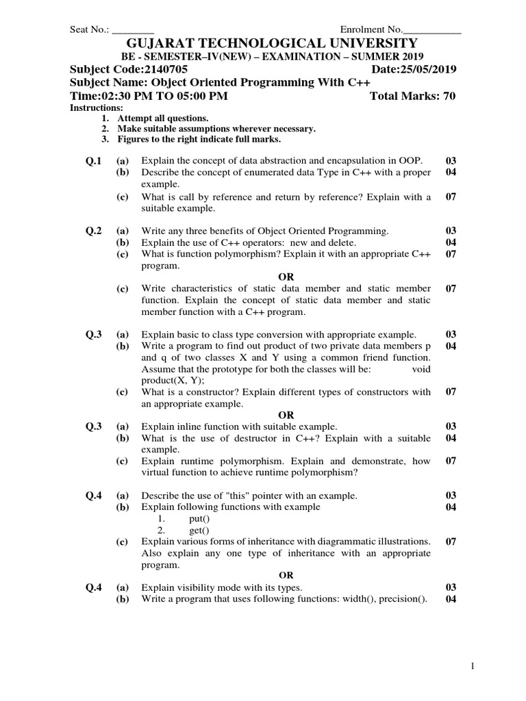 Gujarat Technological University | PDF | C++ | Method (Computer ...