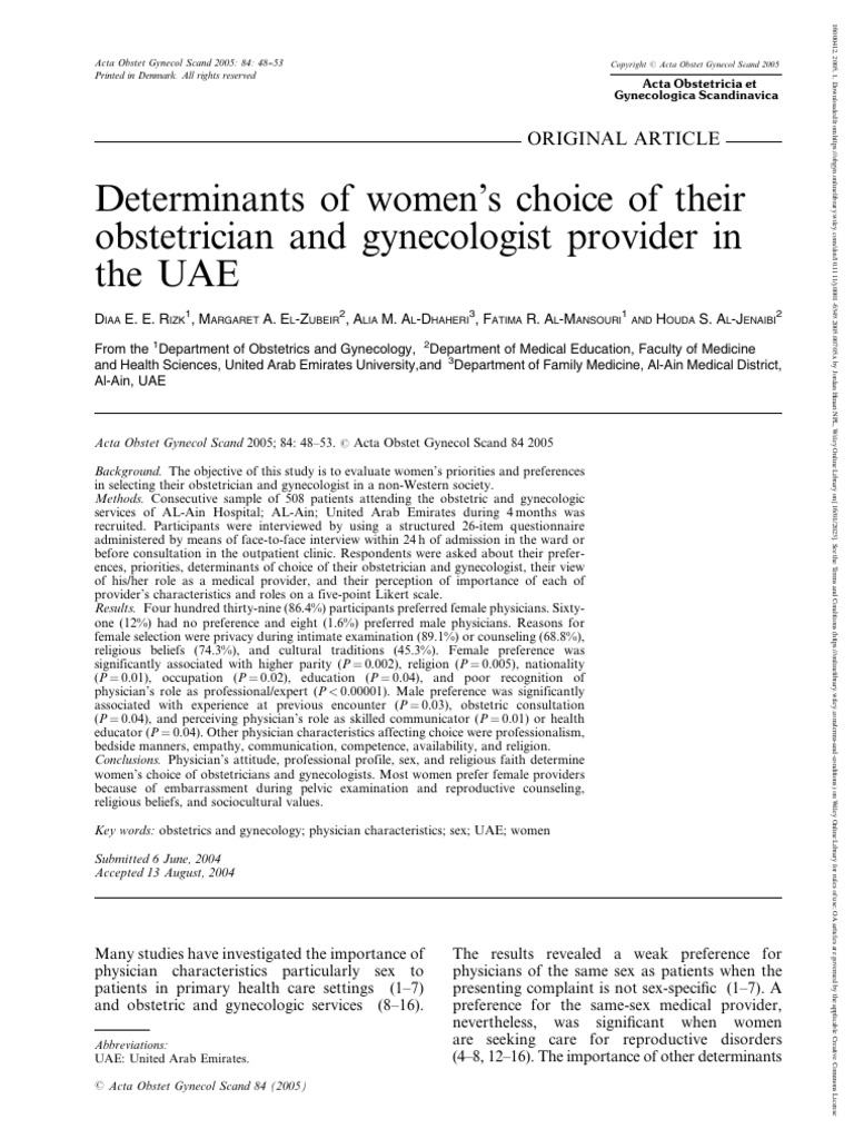 Acta Obstet Gynecol Scand - 2004 - Rizk - Determinants of Women S ...