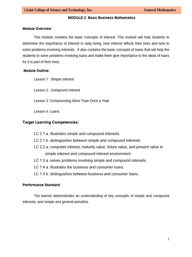 Gen Math Module2 | PDF | Interest | Compound Interest