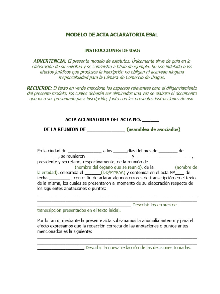 Modelo de Acta Aclaratoria ESAL | PDF | Gobierno