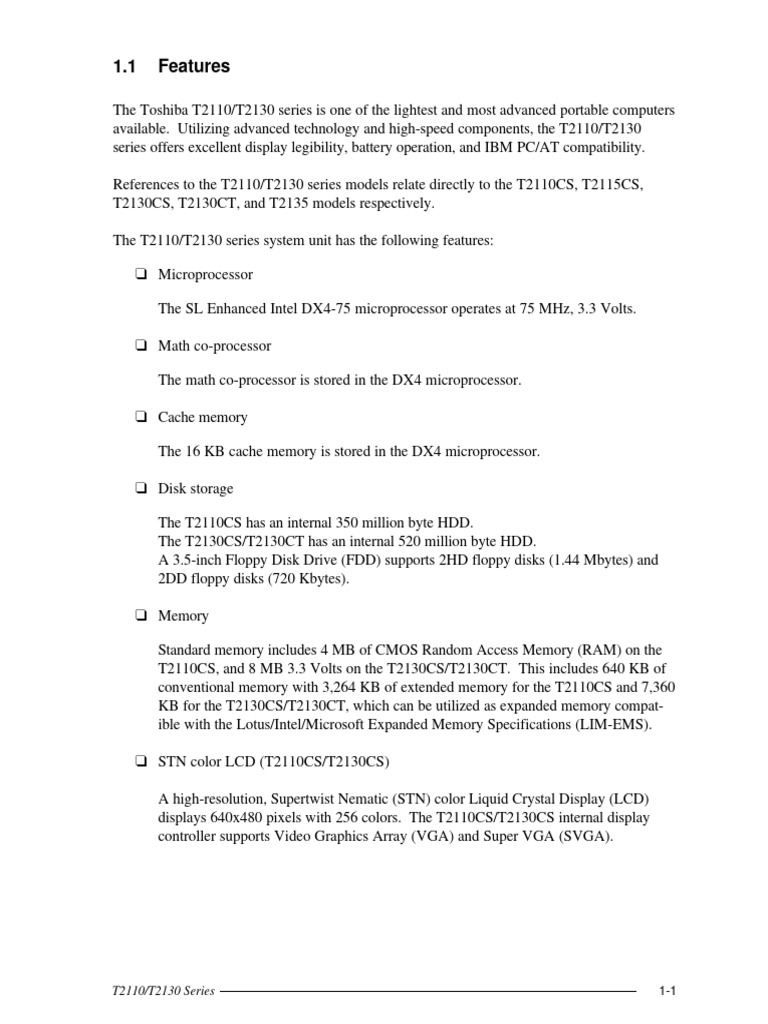 Toshiba T2110 T2110CS T2115CS T2130 T2130CS T2130CT T2135 - Maintenance Manual | PDF | Power ...