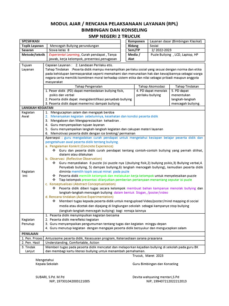 RPL Atau Modul Ajar BK | PDF