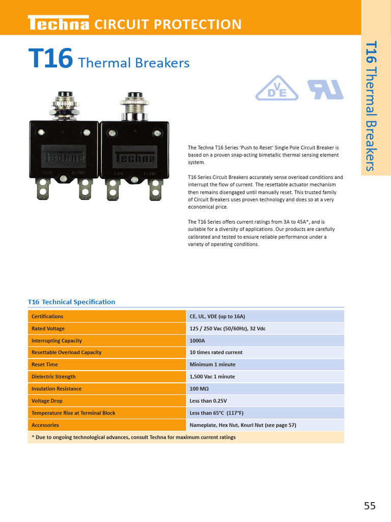 T16 Thermal Breakers Datasheet | PDF