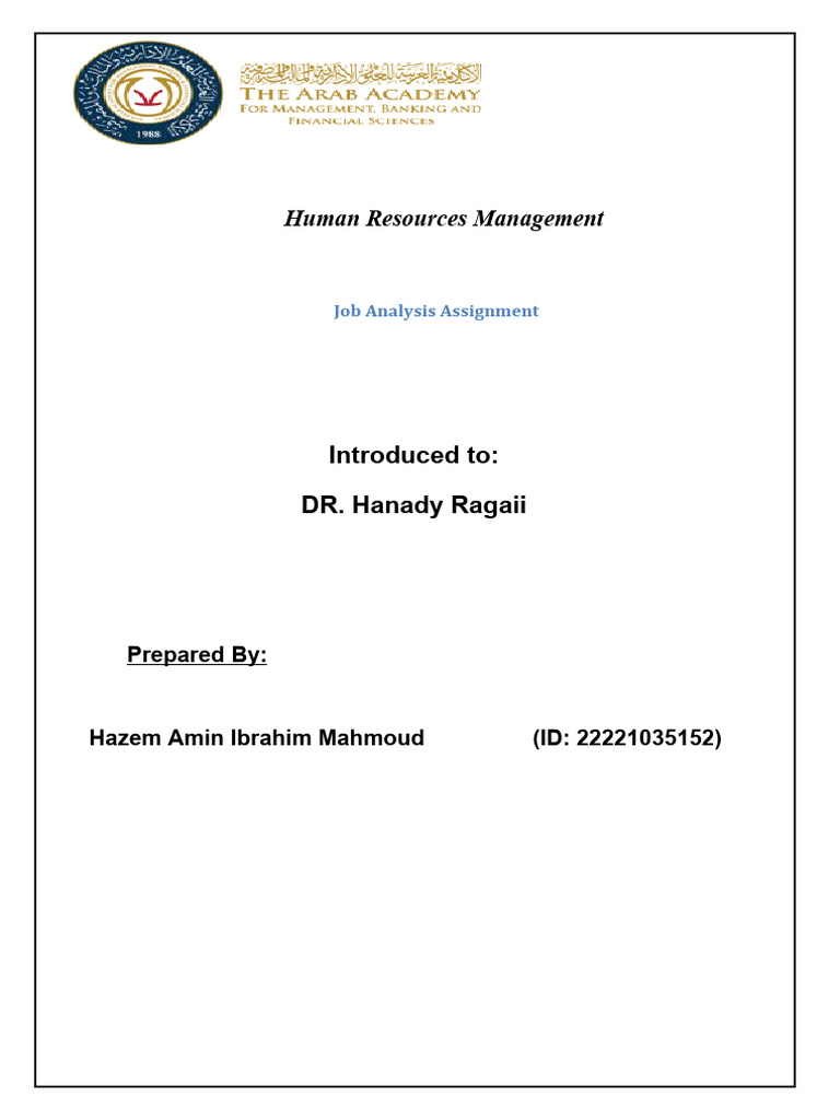 Job Analysis Assignment | PDF | Sales | Cognition