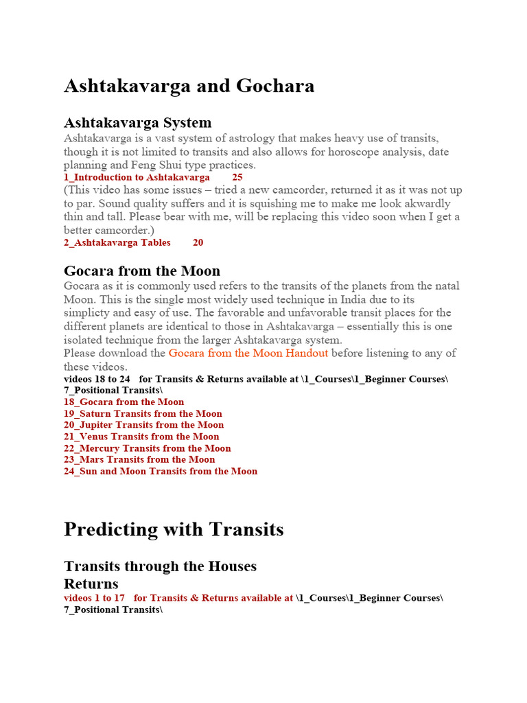 Ashtakavarga and Gochara | PDF | Horoscope | New Age Practices