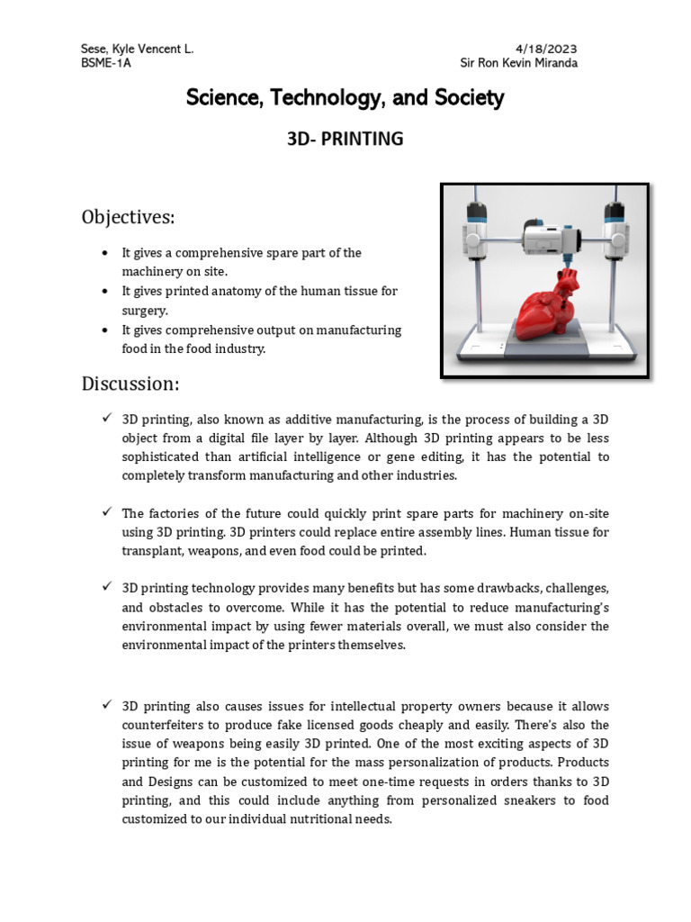 STS (3D Printing) | PDF | 3 D Printing | Engineering