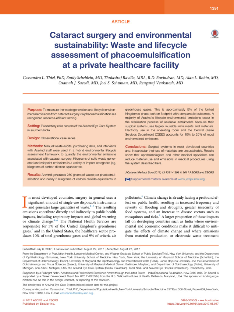Cataract Surgery and Environmental Sustainability - Waste and Lifecycle ...