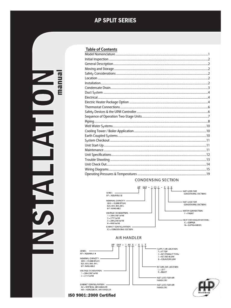 Ap Series Split Instal Manual | PDF | Thermostat | Duct (Flow)