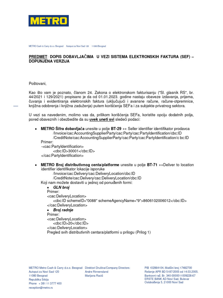 E Fakture SEF DOPIS Dopunjena Verzija | PDF