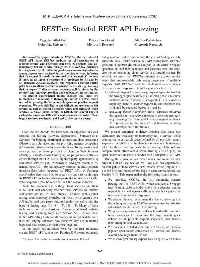 RESTler Stateful REST API Fuzzing | PDF | Cloud Computing | Systems Engineering