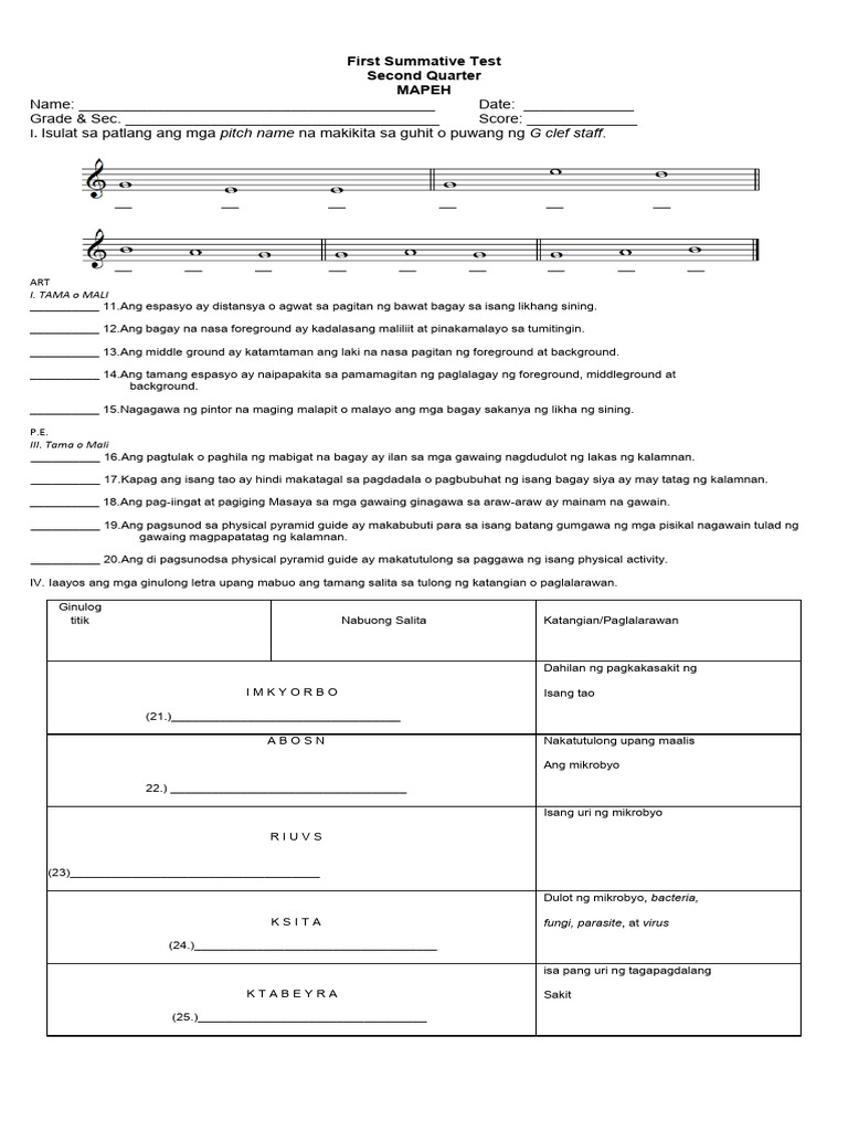 mapeh-2nd-quarter-summative | PDF
