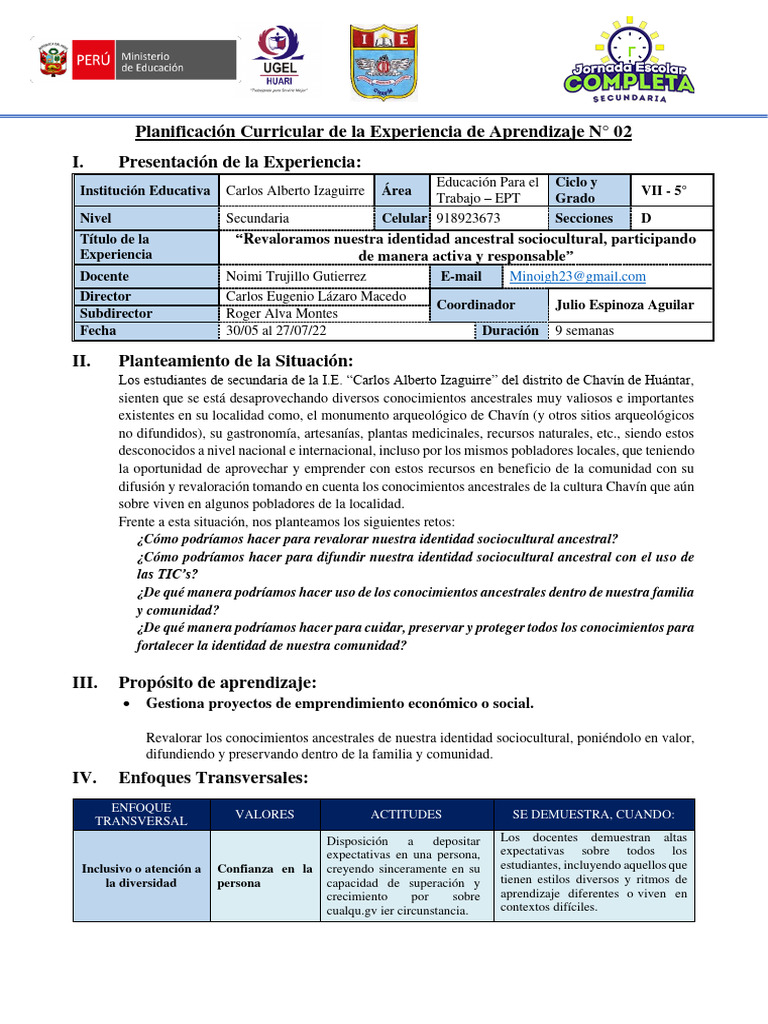 Experiencia de Aprendizaje 02 - EPT 5TO D | PDF | Evaluación | Aprendizaje