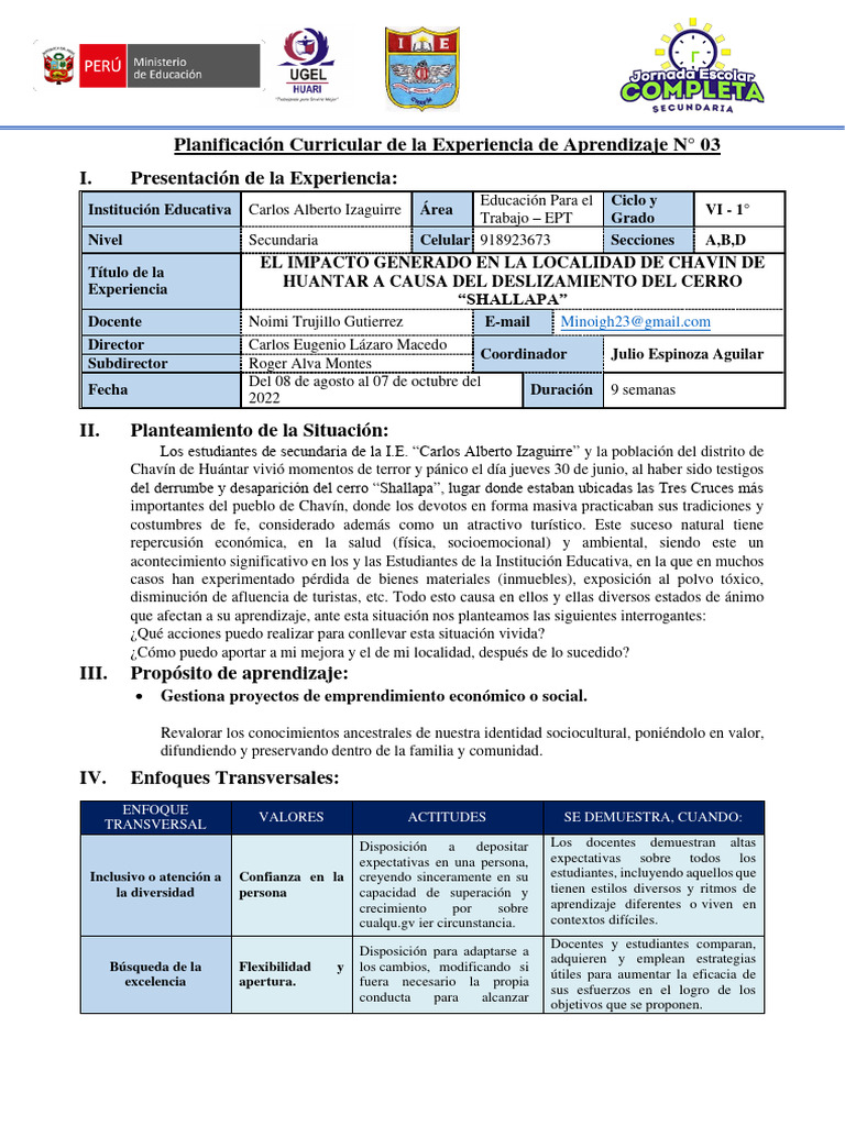 Experiencia de Aprendizaje 03 - y Actividades de Aprendizaje EPT 1° ABD | PDF | Evaluación ...