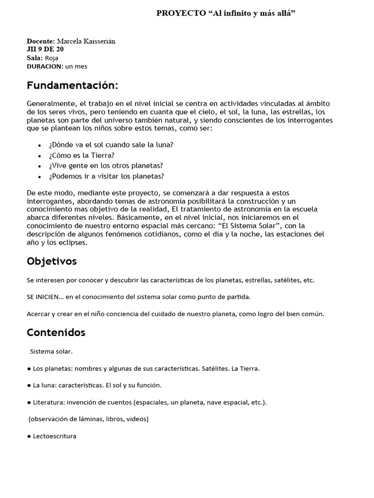 Proyecto de Astronomía para Preescolar | PDF | Planetas | Astronomía
